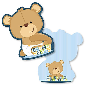 Big Dot of Happiness Baby Boy Teddy Bear - Shaped Thank You Cards - Baby Shower Thank You Note Cards with Envelopes - Set of 12