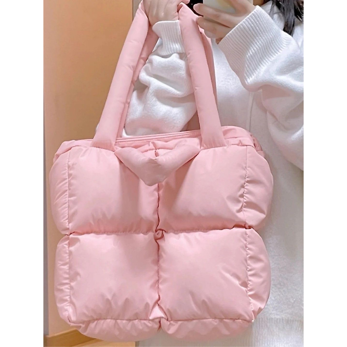 Women Space Cotton Purse and Handbag Casual Ladies Shoulder Bags Fashion Puffy Tote bag (pink)