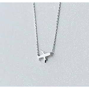 Helen de Lete Original Frosted Women's Airplane 925 Sterling Silver Collar Necklace