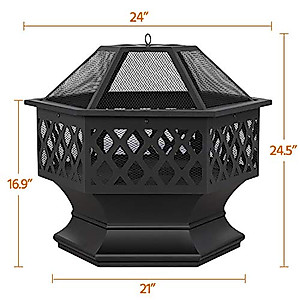 Yaheetech 24'' Outdoor Fireplace Wood Burning Pit Hexagon Shaped Metal Brazier for Outdoor Patio Backyard Camping Garden