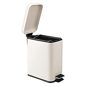mDesign Small Modern 1.3 Gallon Rectangle Metal Lidded Step Trash Can, Compact Garbage Bin with Removable Liner Bucket and Handle for Bathroom, Kitchen, Craft Room, Office, Garage - Cream/Beige