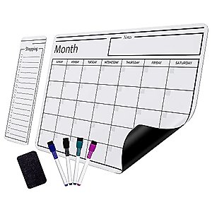 Amazon Basics Magnetic Dry Erase Whiteboard Calendar, 12" x 17", Includes 4 markers and eraser