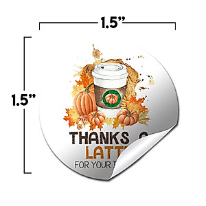 Thanks A Latte Fall & Autumn Pumpkin Spice Thank You Customer Appreciation Sticker Labels for Small Businesses, 60 1.5" Circle Stickers by AmandaCreation, for Envelopes, Postcards, Direct Mail, More!