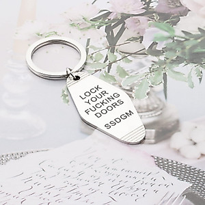 MYOSPARK Lock Your Fucking Doors Hotel Motel Keychain My Favorite Murder SSDGM Motel Style Keychain SSDGM True Crime Gift (Lock Doors Hotel KC)