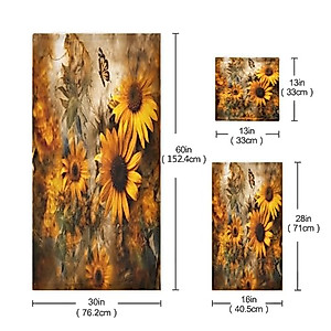 Flradish Sunflowers Towels 3 Pack Bath Towels for Bathroom Set Soft Cotton Highly Absorbent Lightweight & Quickdry Towel Set 1 Bath Towel,1 Hand Towel,1 Washclothe