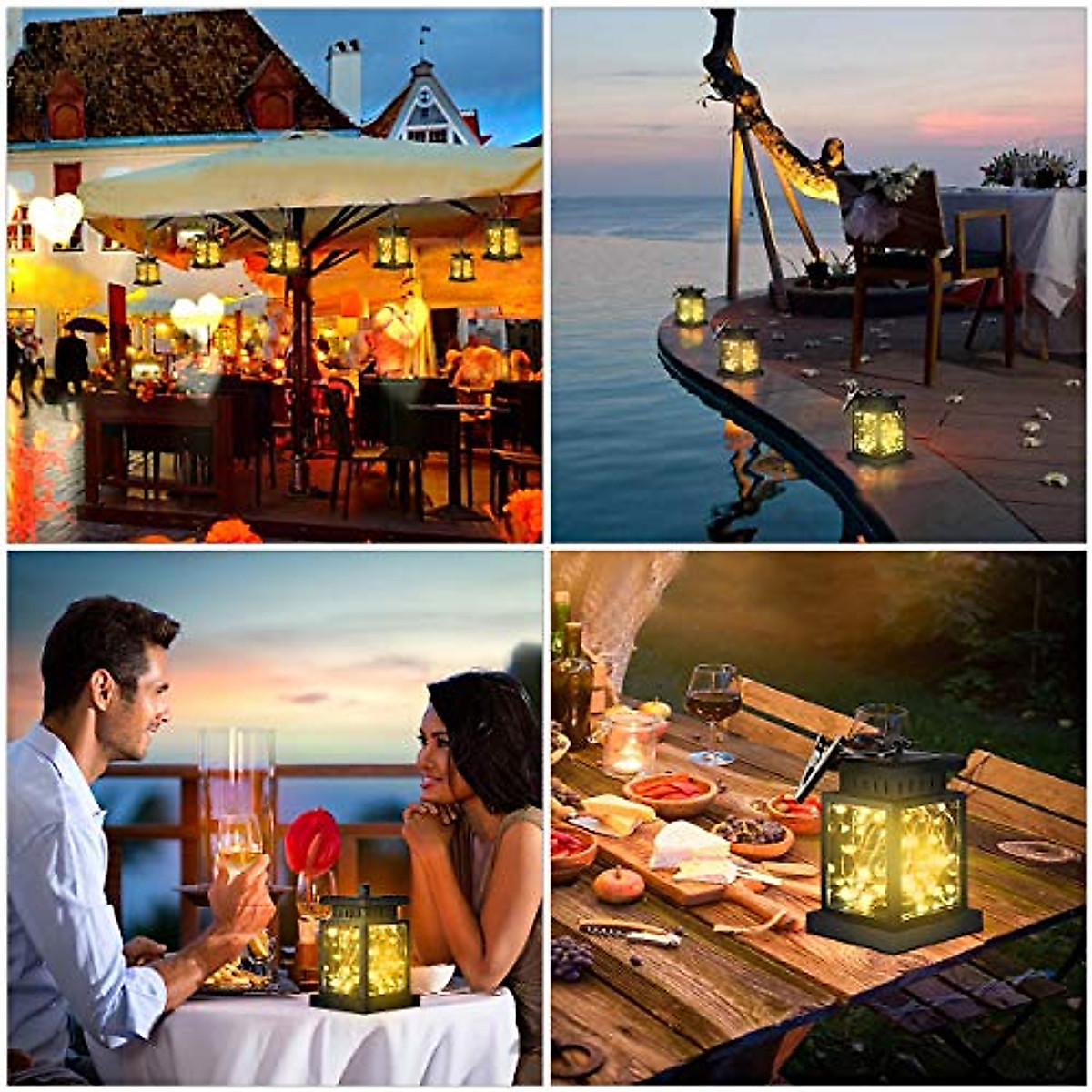 Homeyearn Hanging Solar Lights Outdoor 30 LED Warm Solar Fairy Lights Waterproof Solar Lanterns Decor for Garden Yard Patio Umbrella Tree (4 Pack)