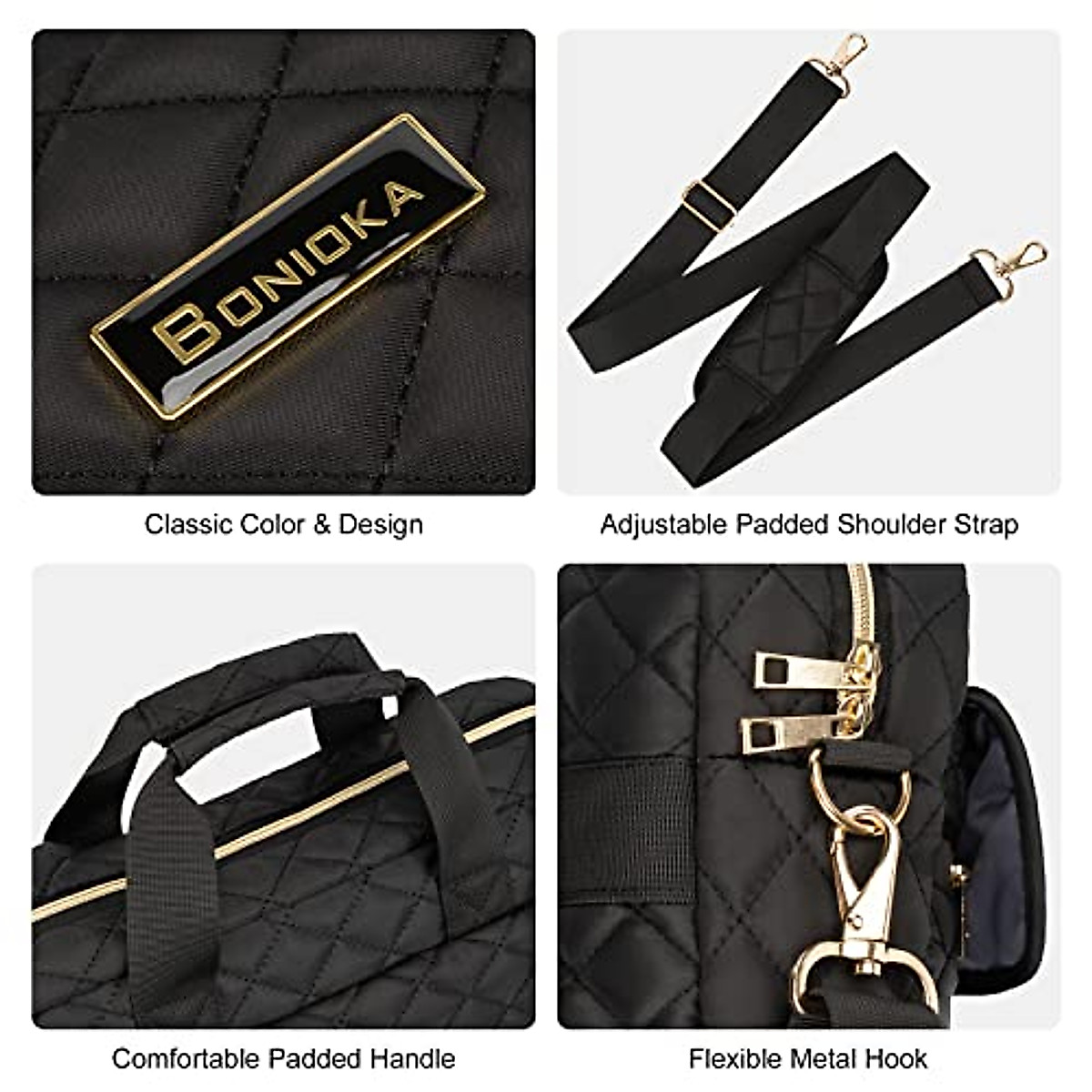 Bonioka Womens 15.6-Inch Laptop & Tablet Bag, Briefcase for Women, Large Laptop Case Computer Book Bag for Office Business Work, Black