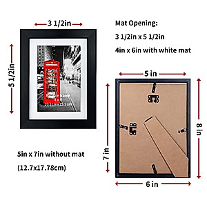 4x6 Black Picture Frame Set of 6, Multi Frames Matted to Display Photos 4x6 with Mat or 5x7 without Mat for Wall and Tabletop