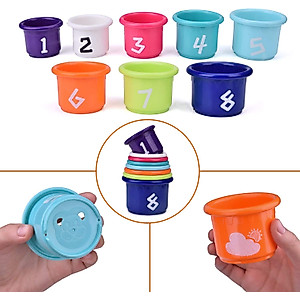 16Pcs Bath Toys for Toddlers, Flower Waterfall Water Station Garden Squirter Toys, Stacking Cups Watering Can Shower Toy,Fun Bath Time Toys for Kids Girls and Boys Age 1-5
