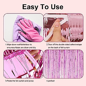 2 Pack 3.2 ft x 9.8 ft Pink Tinsel Curtain Party Backdrop Decorations, Metallic Foil Fringe Backdrop Door for Halloween, Christmas, Birthday Graduation Wedding Party Streamers Photo Backdrop.
