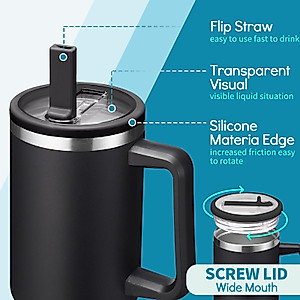 BENZZO Leak Proof Tumbler with Straw 40 OZ - Travel Coffee Tumbler for Hot and Cold, Stainless Steel Thermal Mug Insulated Cup Cold for 34Hrs & Hot for 10Hrs, Dishwasher Safe