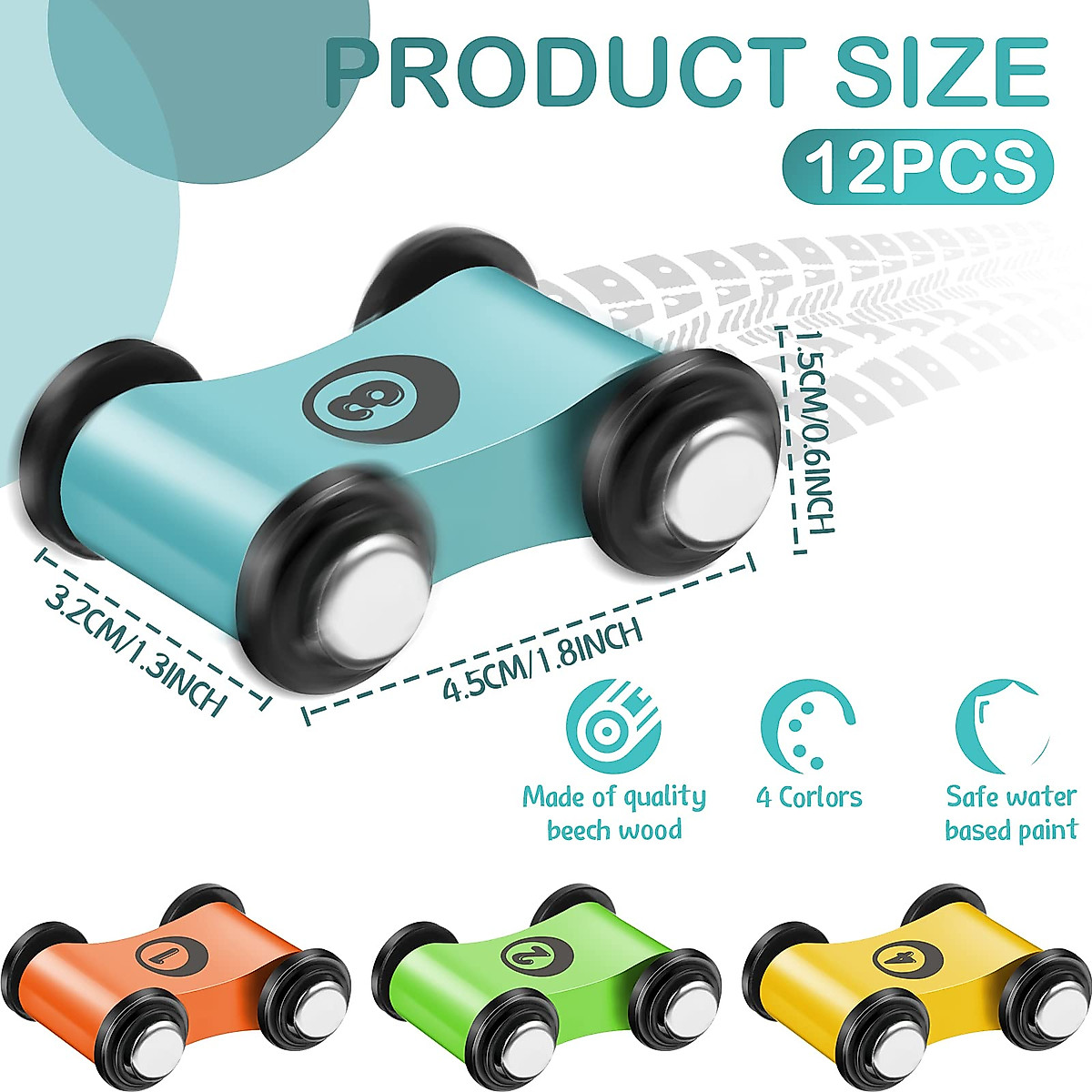 12 Pieces Mini Wooden Car Ramp Wooden Race Track Toy Car Toddler Car for Race Track Replacement Cars, Aged 6+, Present (Circle Print)