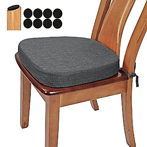 BUYUE Thickened 2.5" Original Linen Dining Chair Cushion, U-Shape High Density Foam Comfortable Chair Pad for Kitchen, Slip Resistant Indoor Seat Cushion (1 Piece, Dark Gray)