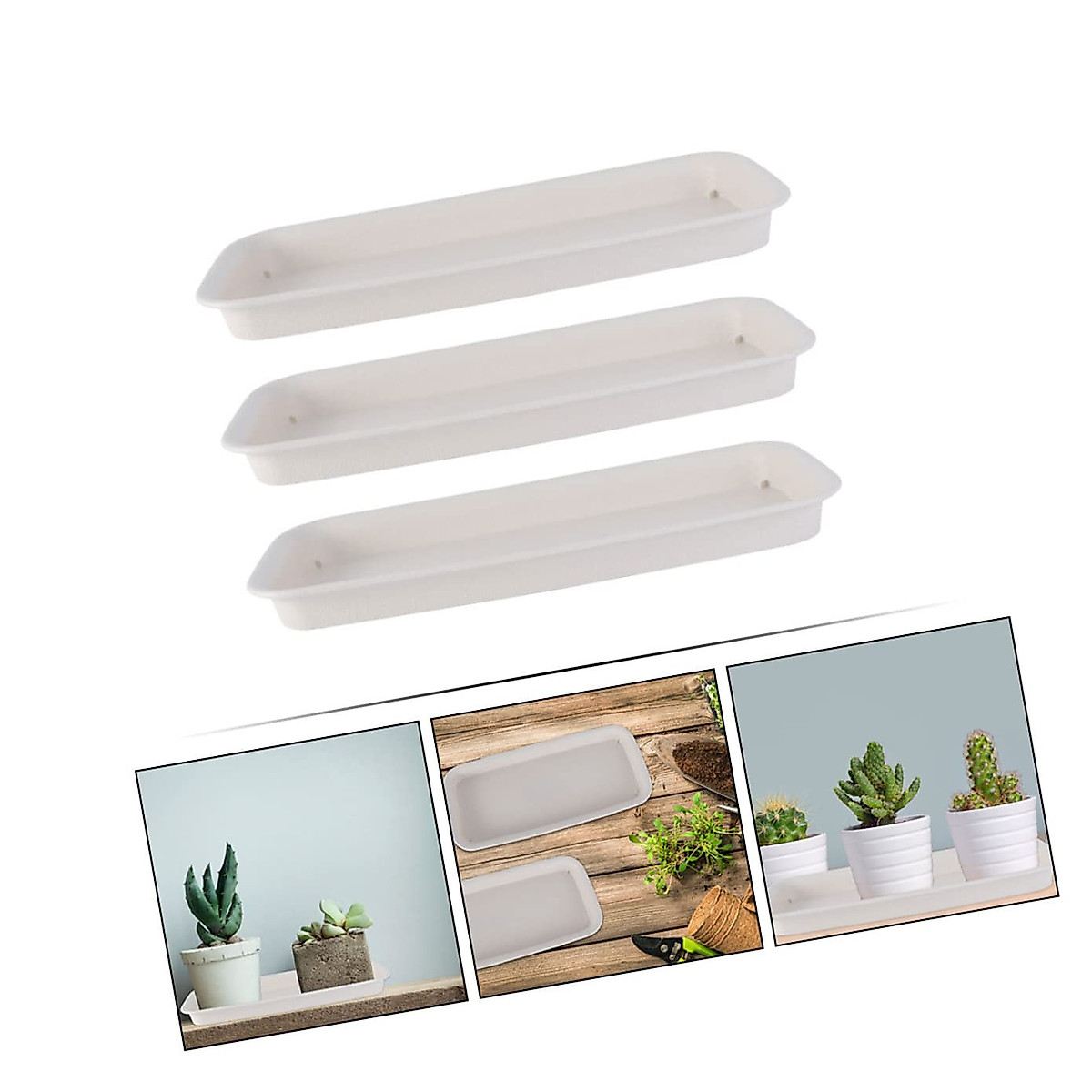 DOITOOL 3pcs Flower Pot Tray Garden Pot Tray Flowerpot Plant Dish Flower Pot Saucers Rectangular Planter Square Plant Saucer Flower Base Tray Plant Pot Tray Plastic Basin White Rectangle