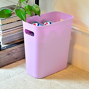 Youngever 2 Pack 3 Gallon Slim Trash Can, Plastic Garbage Container Bin, Trash Bin with Handles for Home Office, Living Room, Study Room, Kitchen, Bathroom (Purple)