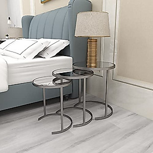 Deco 79 Metal Nesting Accent Table with Mirrored Glass Top, Set of 3 21", 19", 17"H, Silver