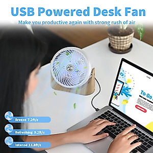 KITWLEMEN Table Fan with Remote, 3 Speeds Powerful Portable Desk Fan with RGB Light & Timers, 360° Rotate, Quiet Operation for Bedroom Office Home
