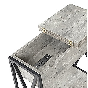 Convenience Concepts Tucson Flip Top End Table with Charging Station and Shelf, Faux Birch