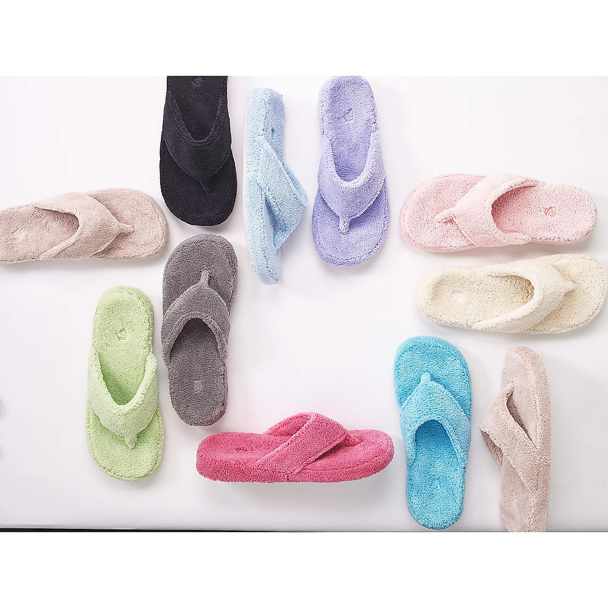 Acorn Women's Spa Thong Slippers with Cloud Contour Comfort - Arch Support and Plush Fluffy Terry Lining, Perfect for Beach, Camping, Poolside, or Bathroom Wear, Periwinkle, 6.5 - 7.5