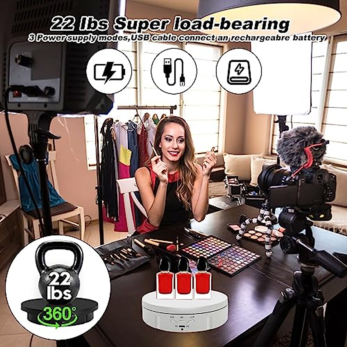 Remote Motorized Rotating Display Stand,3 in 1 Turntable Motorized White Lazy Susan with 5.74/7.08/8.66 inch Replacement Cover for Photography Products and Craft Shows（3 Modes