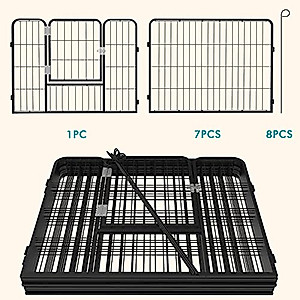 OFIKA Heavy Duty Metal Playpen for Medium/Small Animals, 8 Panels 24”Height x 32" Width, Dog Fence Exercise Pen with Doors, Pet Puppy Pen for Outdoor, Indoor, RV, Camping, Yard