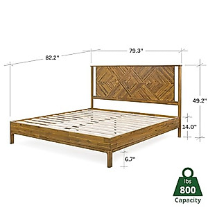 Bme Ethan Solid Wood King Bed Frame with Diamond Headboard - Rustic & Mid-century Modern - Acacia Wood Platform Bed - Compatible with All Mattresses - No Box Spring Needed - Rustic Dark Brown