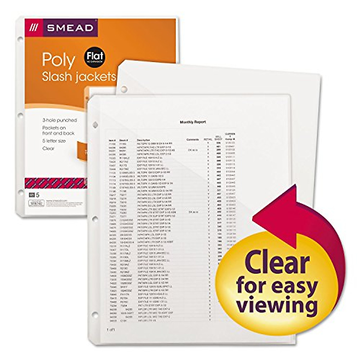 Smead Organized Up Poly Translucent Slash File Jacket, Three-Hole Punched, Letter Size, Clear, 5 per Pack (89506)