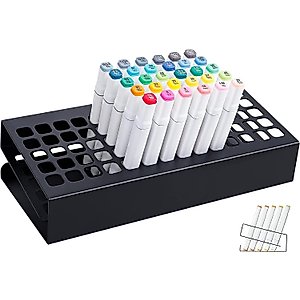MyLifeUNIT 70 Holes Marker Organizer for Desk, Metal Multi-Level Markers Holder, Pen Storage Holding Rack for Color Pencils, Paint Brushes