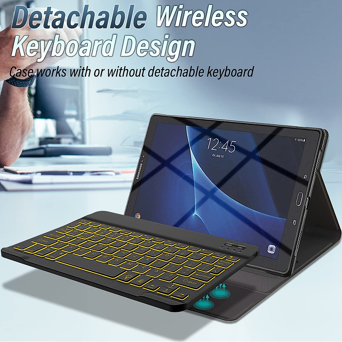 Wineecy Galaxy Tab A 10.1 Keyboard Case(SM-T580/T585, 2016 NO S Pen Version), 7 Color Backlit Detachable Wireless with Folio Case Cover for Samsung Galaxy Tab A 10.1 2016,SM-T580 SM-T585/T587, Black