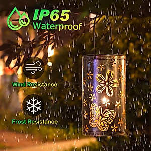 Solar Lanterns Outdoor Waterproof Hanging Lantern Lights, Butterfly Dynamic Flashing Light, Retro Metal Garden Solar Lights Decorative for Yard, Pathway, Patio, Fence,Tree, Gifts for Women(2-Pack)