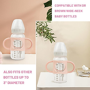 4 Pack Bottle Handles Compatible with Dr Brown Wide-Neck Bottles Non-Slip Easy Grip Handles - BPA-Free Food Grade Silicone Dishwasher Safe - Milk White, Green, Pink, Blue