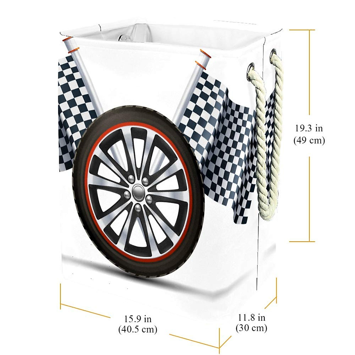 Large Foldable Waterproof Storage Baskets Collapsible Organizer with Carrying Handles for Nursery, Home Closet, Toys, Towels, Laundry - Checkered Racing Flag And Wheel