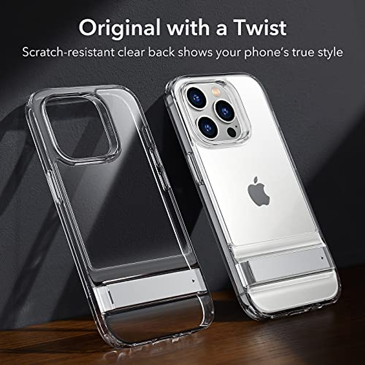 ESR for iPhone 14 Pro Case, 3 Stand Modes, Military-Grade Drop Protection, Supports Wireless Charging, Slim Back Cover with Stand, Phone Case for iPhone 14 Pro, Metal Kickstand Case, Clear