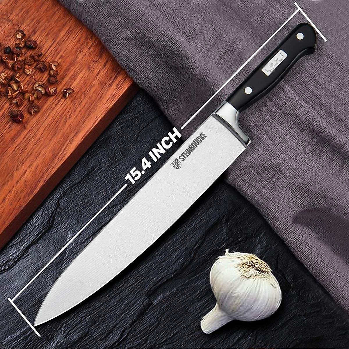STEINBRÜCKE Chef Knife 10 Inch, Sharp Kitchen Knife Forged from German High Carbon Stainless Steel with Ergonomic Handle and Full Tang, Versatile Cooking Knife for Home Gourmet Restaurant