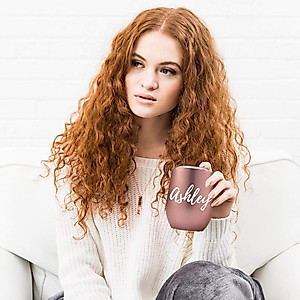 WEDDINGSTAR Personalized Stemless Travel Tumbler 12oz – Insulated Stainless Steel Wine Glass with Lid - Calligraphy - Black