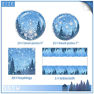 DragzwS Winter Snowflake Paper Dessert Plates Set, Kids Frozen Birthday Party Supplies Plates Snowflake Decorations 20 Guest Paper Dinner Plates, Napkins, Tablecover Snow Princess Party Decorations