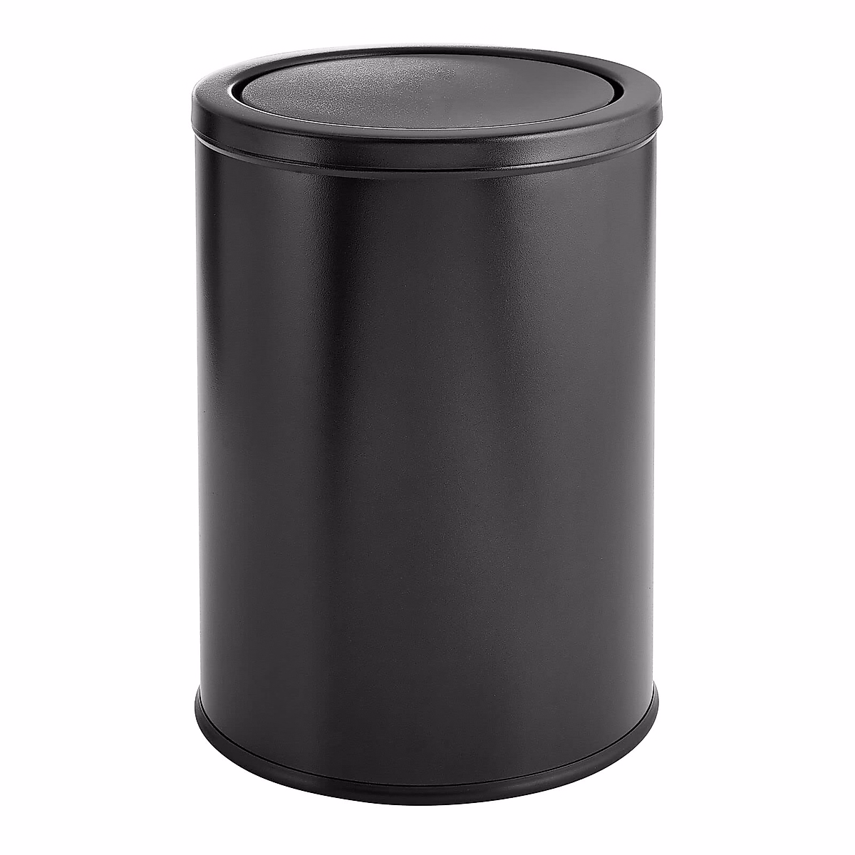 mDesign Small Round Metal 4.8 Gallon Covered Bathroom Garbage Swing Lid Trash Can Waste Basket Bin for Bathroom, Bedroom, Kitchen, Craft Room, Office, Laundry Room, Garage - Black