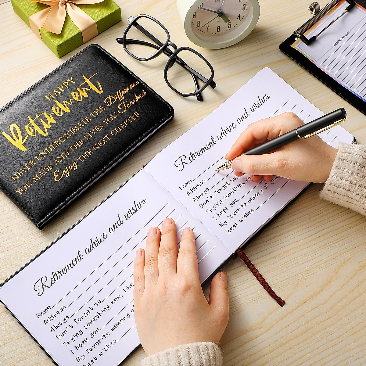 Ctosree Retirement Guest Book with Signature Pen Retirement Party Supplies Retirement Party Decorations Retirement Gifts for Women Men Office Colleague Advice and Wishes Book for Retirement (Stylish)