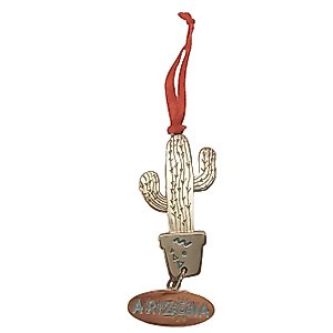 Cactus Miniature Ornament with Arizona Tag Silver Charm Arizona Souvenir Southwest Mini Holiday Decorations