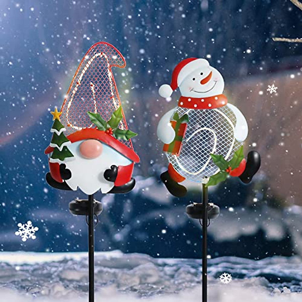 Yinns Solar Christmas Decorations, 2 Pack Chtistmas Garden Stakes Snowman Gnomes Solar Light Outdoor Christmas Decorations for Garden Yard Lawn Pathway