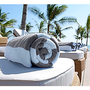 White Classic Beach Towels Oversized Cabana Stripe Cotton Bath Towel Large - Luxury Plush Thick Hotel Swim Pool Towels for Adults Super Absorbent Quick Dry - 35x70 Grey [2 Pack]