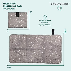 TWELVElittle Tiny Go Backpack Diaper Bag - Diaper Baby Bag with Changing Pad, Multiple Insulated Pockets in Grey Twinkle