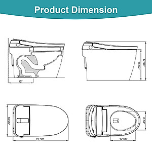 GIVINGTREE Black Smart Toilet with Auto Open Lid and Auto Flush, Modern Smart Tankless Instant Heating Toilet with Bidet Built in, Wireless RemoteControl and Smart Knob.