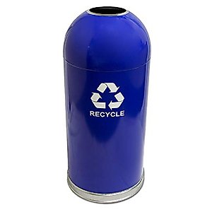 Witt Industries 415DTBL-R Steel 15-Gallon Standard Open Top Indoor Recycling Receptacle with Galvanized Liner, Legend "Recycle", Round, 15" Diameter x 35" Height, Blue