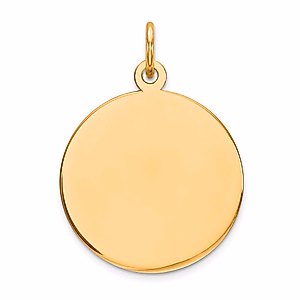 Solid 14k Yellow Gold Round Disc Charm Engravable Pendant - 24mm x 17mm