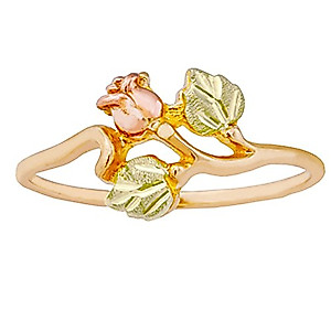 Rosebud Bypass Ring, 10k Yellow Gold, 12k Pink and Green Black Hills Gold Size 7