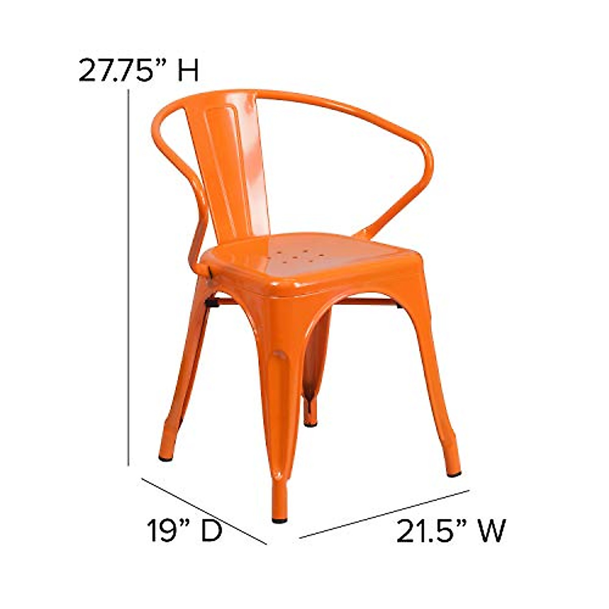 EMMA + OLIVER Commercial Grade Orange Metal Indoor-Outdoor Chair with Arms