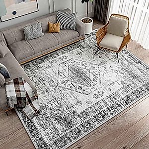 TANVILL Persian Distressed Area Rug 5x7 Machine Washable Rugs for Bedroom, Living Room, Stain Resistant, Non-Slip, Non-Shedding, Grey