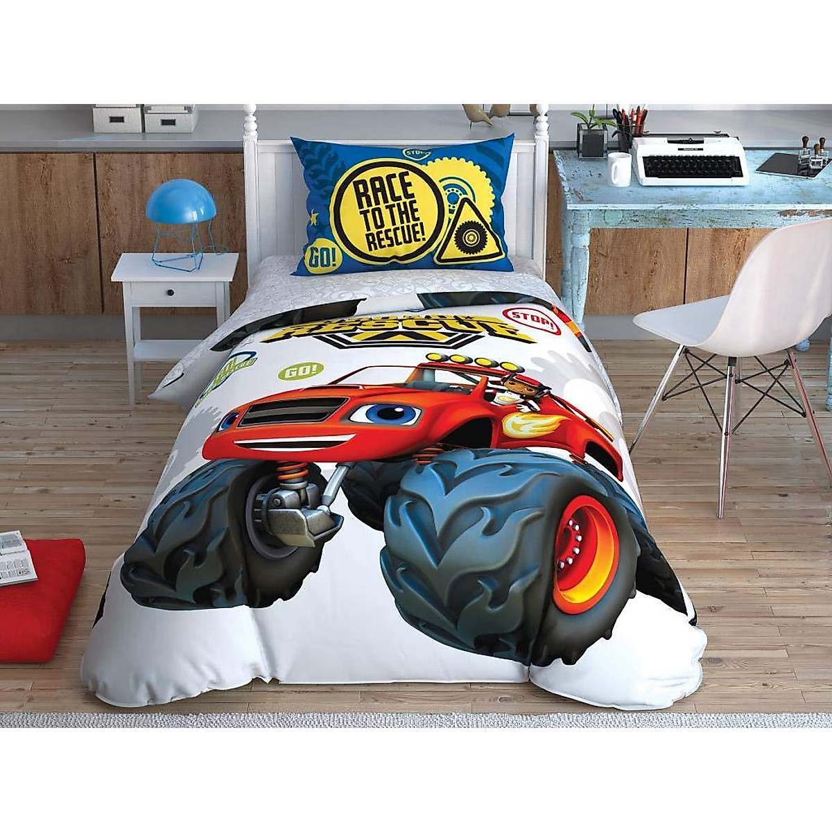 Licensed 100% Cotton 3 Pcs Twin/Single Size Duvet Cover Set Blaze Road Rescue (No Comforter)