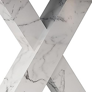 63'' Modern Stretchable Kitchen Table for 4-6 Seats, Space-Saving Expandable Dining Table with Black Marble Veneer Table Top+MDF White X-Shape Table Leg with Metal Base for Dining Room Living Room